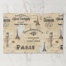 Paris Label Collage French Postcard Paper Placemat | Zazzle