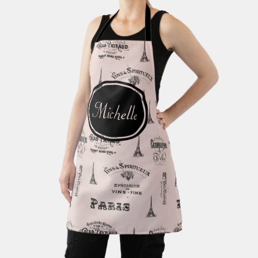 Paris Label French Pink Personalized Apron | Zazzle