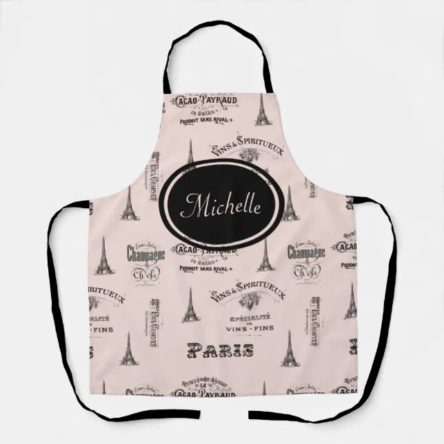 Paris Label French Pink Personalized Apron | Zazzle