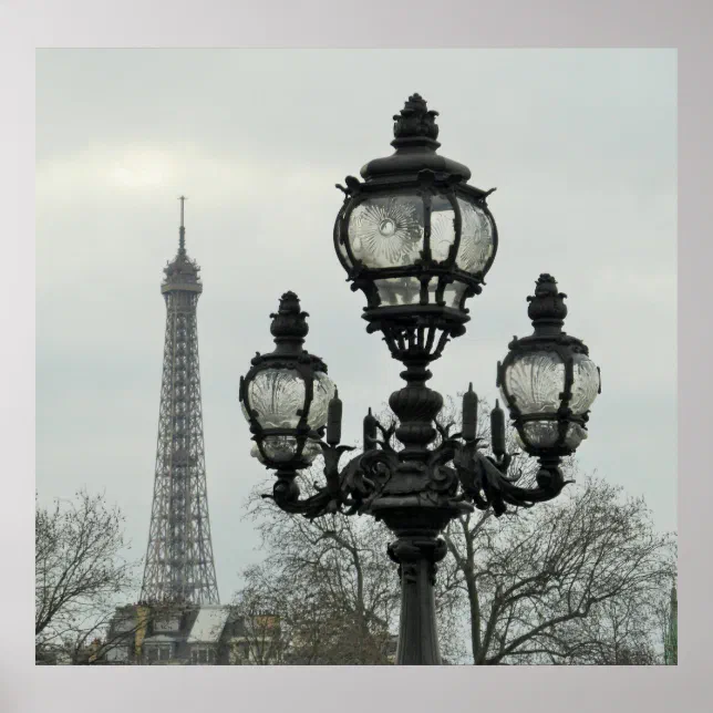 Paris Lamp Post and Eiffel Tower Scene in Winter Poster | Zazzle