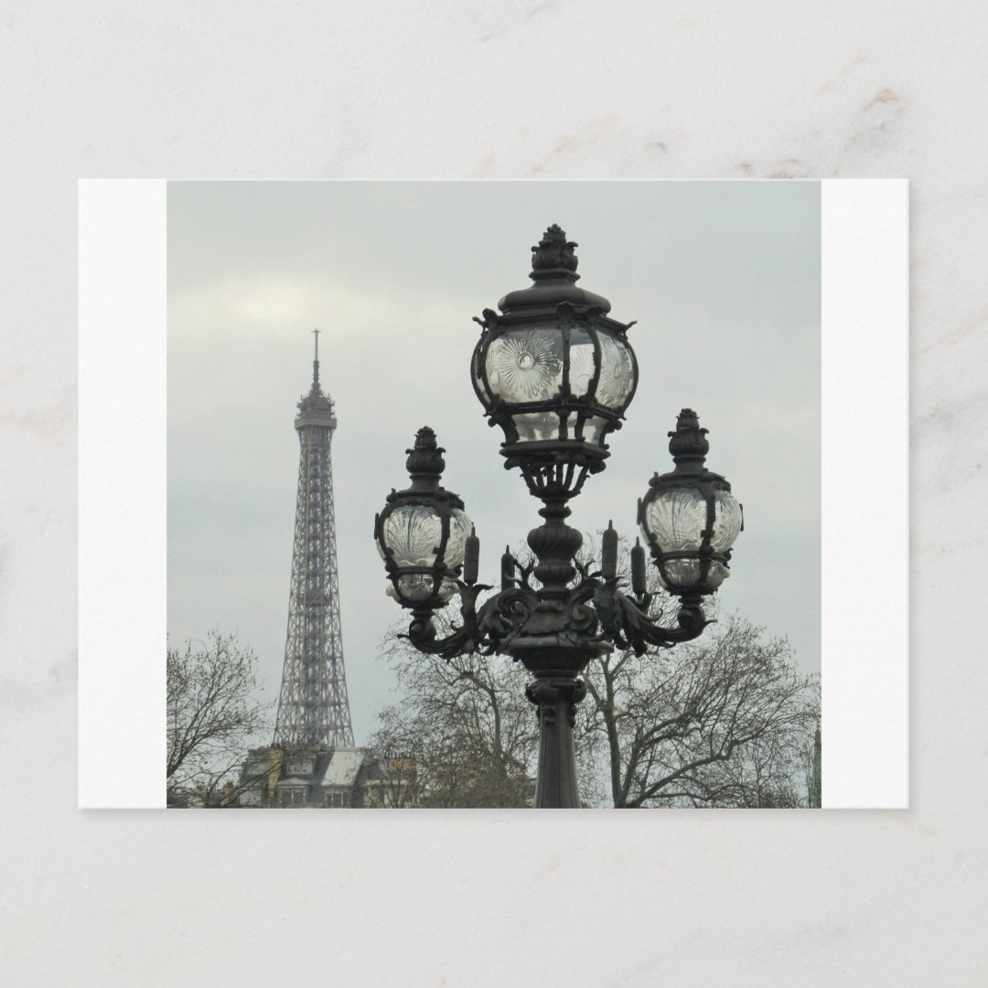 Paris Lamp Post and Eiffel Tower Scene Postcard | Zazzle