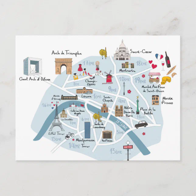 Paris Map Postcard | Zazzle