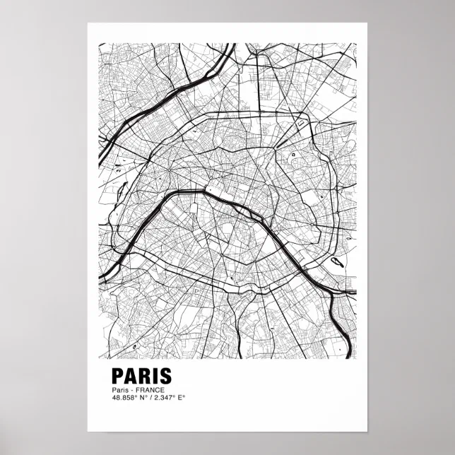 Paris Map Poster - France White Map | Zazzle