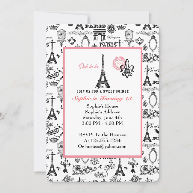Paris Party White Invitation | Zazzle