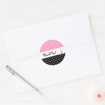 Paris Polka Dot & Pink Striped Party Sticker | Zazzle
