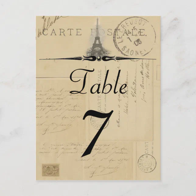 Paris Postcard Table Number | Zazzle