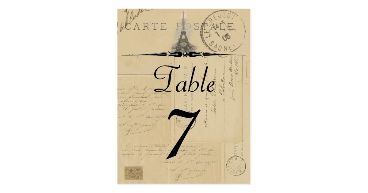 Paris Postcard Table Number | Zazzle.com
