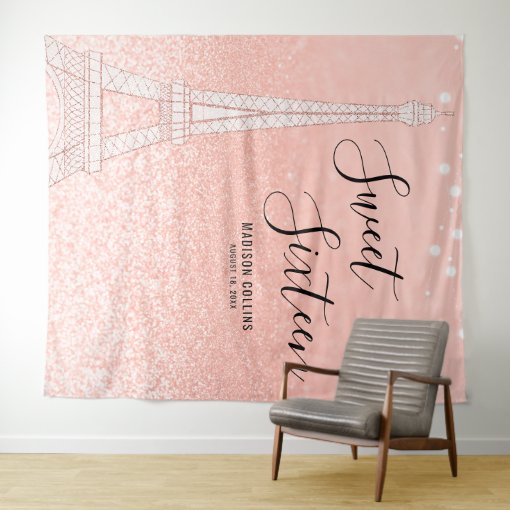Paris Rose Gold Glitter Lights Sweet 16 Backdrop | Zazzle