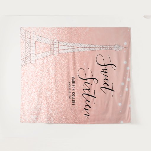 Paris Rose Gold Glitter Lights Sweet 16 Backdrop | Zazzle