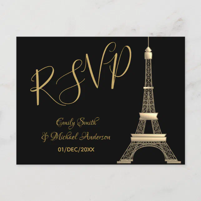 PARIS RSVP Black Gold - Elegant Chic Trending Invitation Postcard | Zazzle