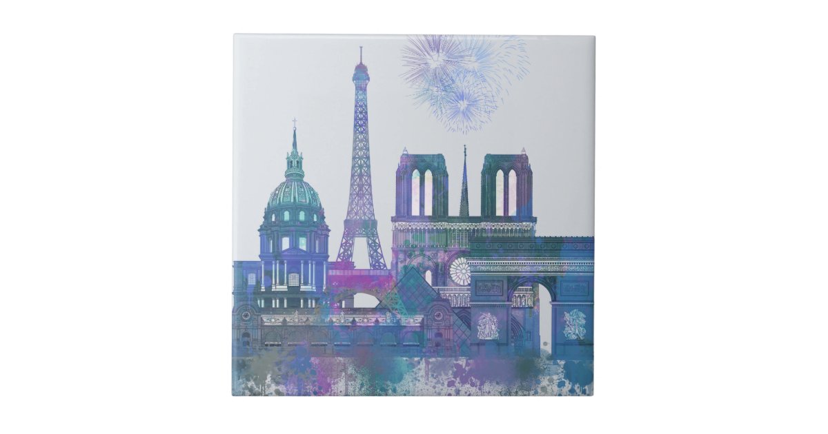Paris Skyline - Watercolor Blue Ceramic Tile | Zazzle