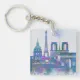Paris Skyline - Watercolor Blue Keychain | Zazzle