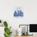 Paris Skyline - Watercolor Blue Poster | Zazzle