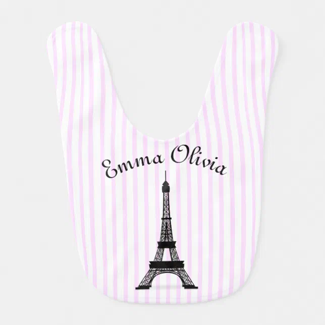 Paris Stripe Pink and White French Eiffel Tower Bib | Zazzle