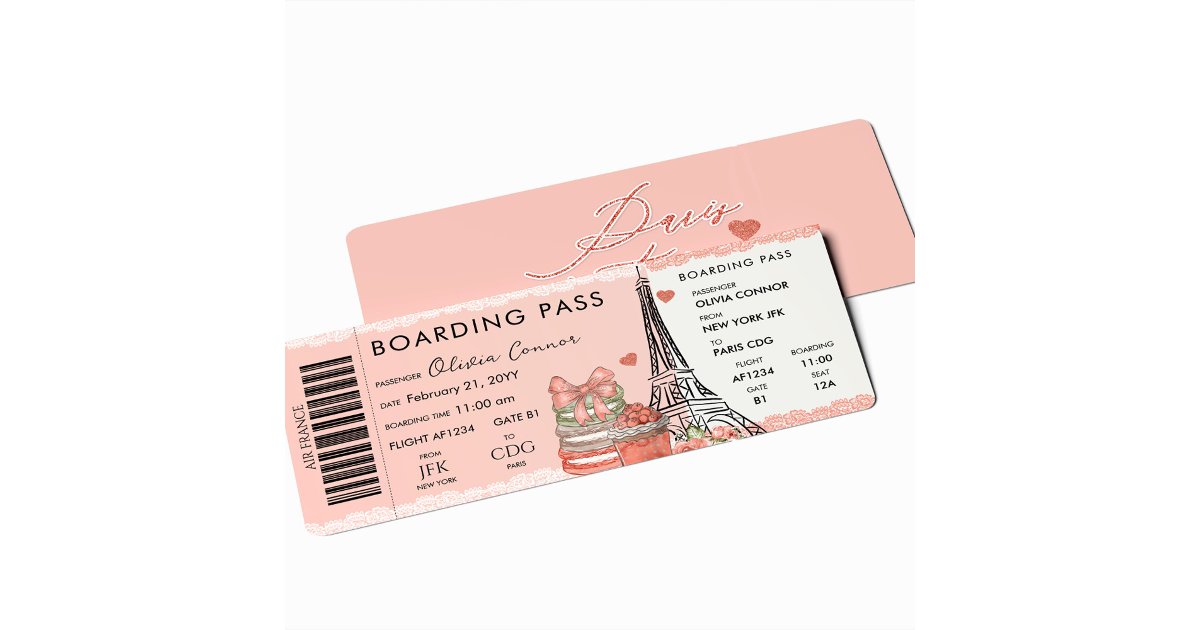 Paris Surprise Boarding Pass Vacation Gift Ticket Invitation | Zazzle