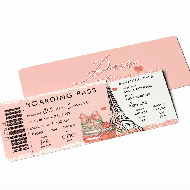 Paris Surprise Boarding Pass Vacation Gift Ticket Invitation | Zazzle