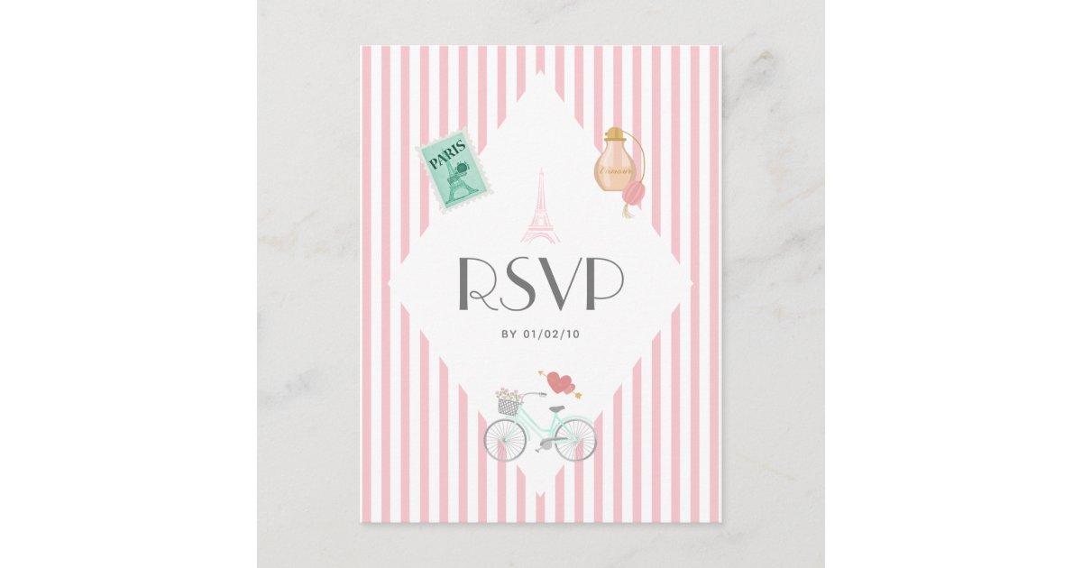 Paris Themed Wedding RSVP Invitation Postcard | Zazzle