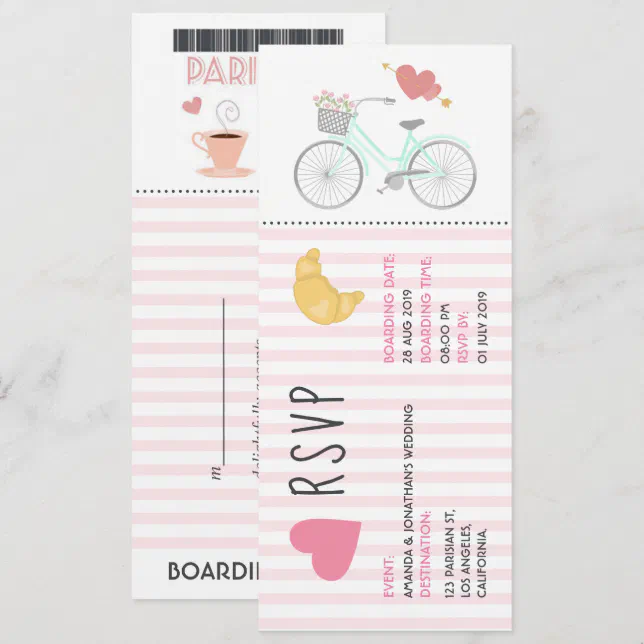 Paris Themed Wedding Ticket RSVP Invitation | Zazzle