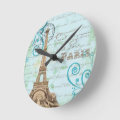 Paris Vintage French Writing Aqua Clock | Zazzle