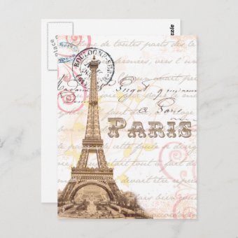 Paris Vintage French Writing Pink Postcard | Zazzle