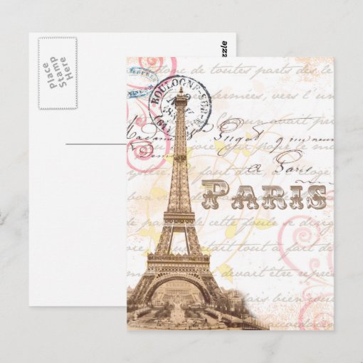 Paris Vintage French Writing Pink Postcard | Zazzle