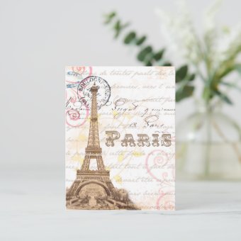 Paris Vintage French Writing Pink Postcard | Zazzle
