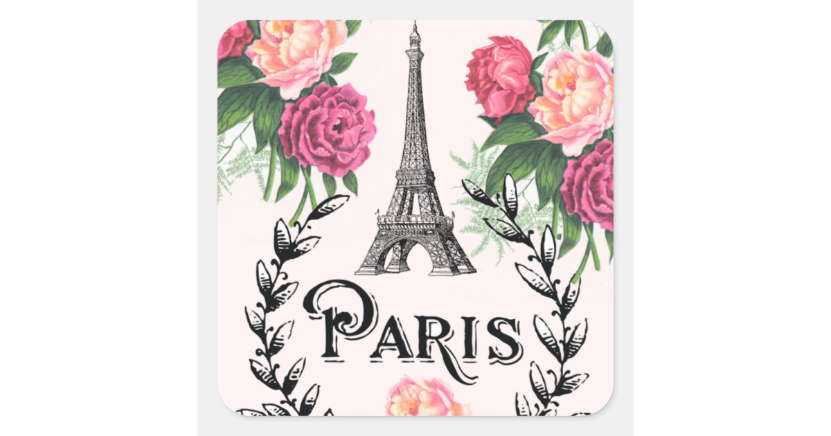 Paris Vintage Pink Roses Stickers | Zazzle