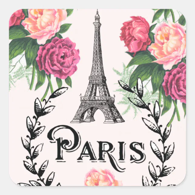 Paris Vintage Pink Roses Stickers | Zazzle