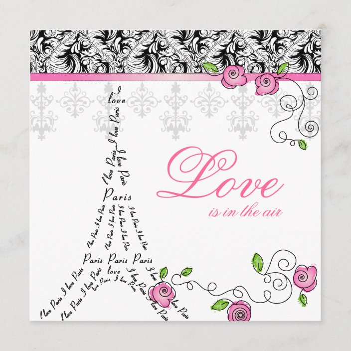 Paris Wedding Invitation Pink Roses Black White | Zazzle.com