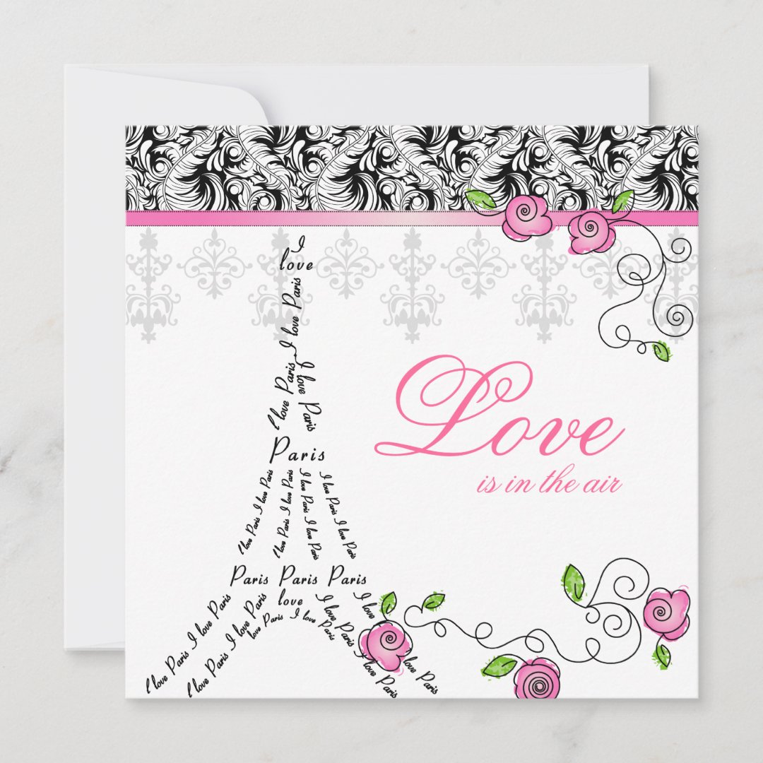 Paris Wedding Invitation Pink Roses Black White | Zazzle