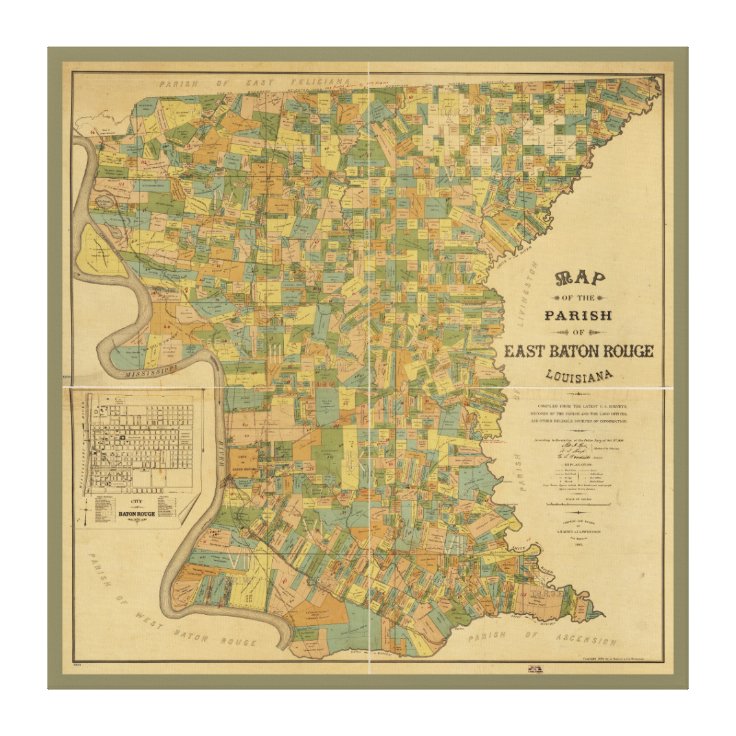 Parish of East Baton Rouge, Louisiana Map (1895) Canvas Print | Zazzle
