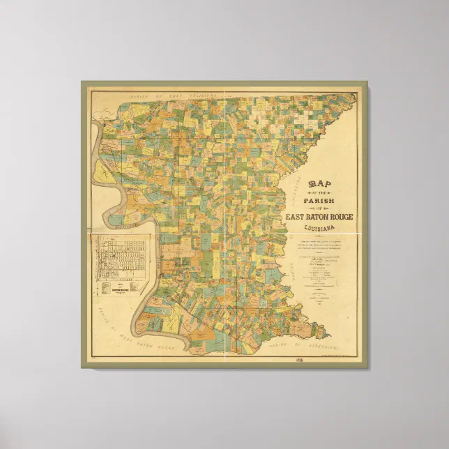 Parish of East Baton Rouge, Louisiana Map (1895) Canvas Print | Zazzle