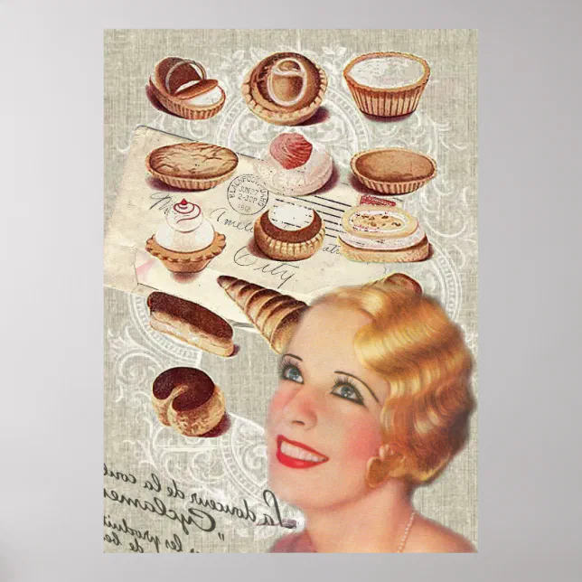 parisian bakery cupcake pastry cookies cupcake poster | Zazzle