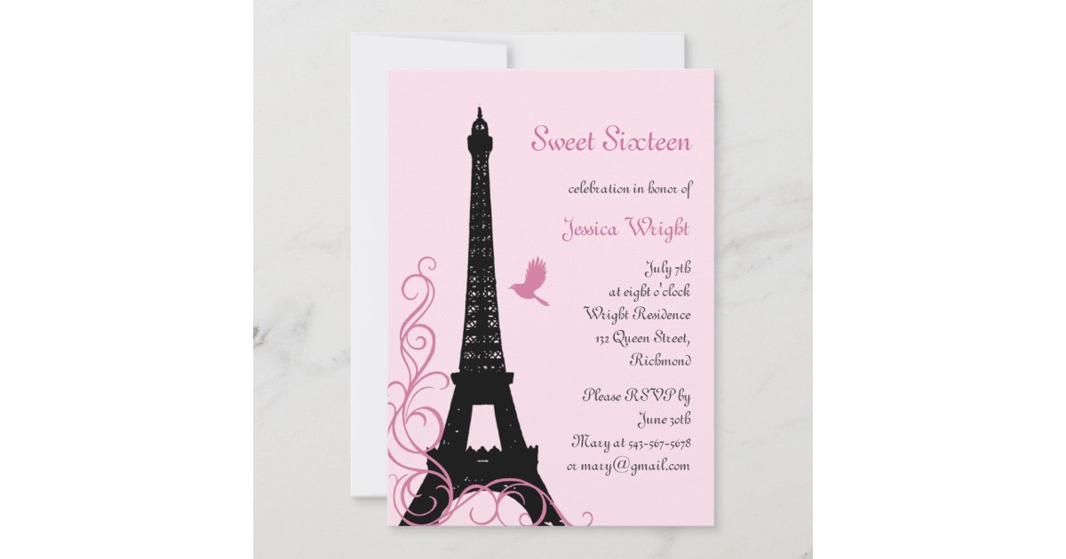 Parisian Birthday Invitation (pink) | Zazzle