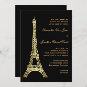 Parisian Eiffel Tower Black and Gold Wedding Invitation | Zazzle