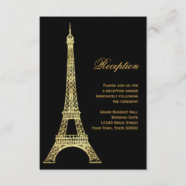 Parisian Eiffel Tower Black & Gold Reception Card | Zazzle Parisian Eiffel Tower Black & Gold Reception Card | Zazzle