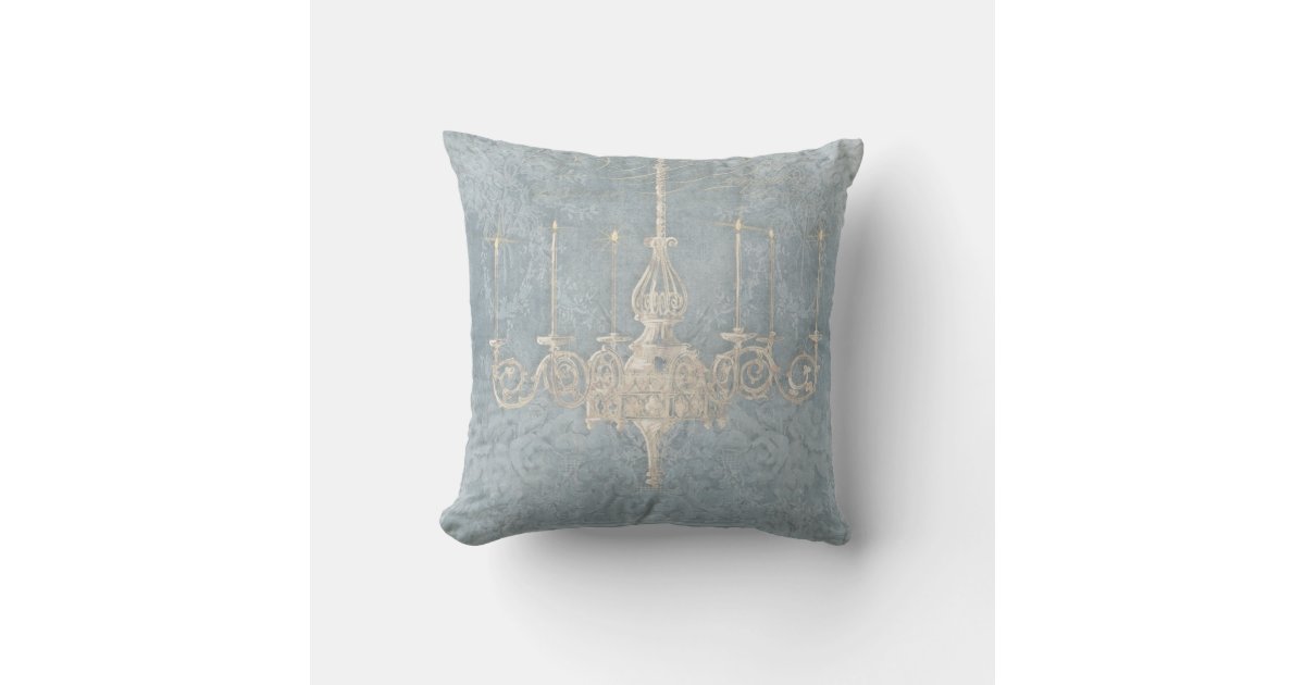 Parisian French Blue White Chandelier Floral Art Throw Pillow | Zazzle