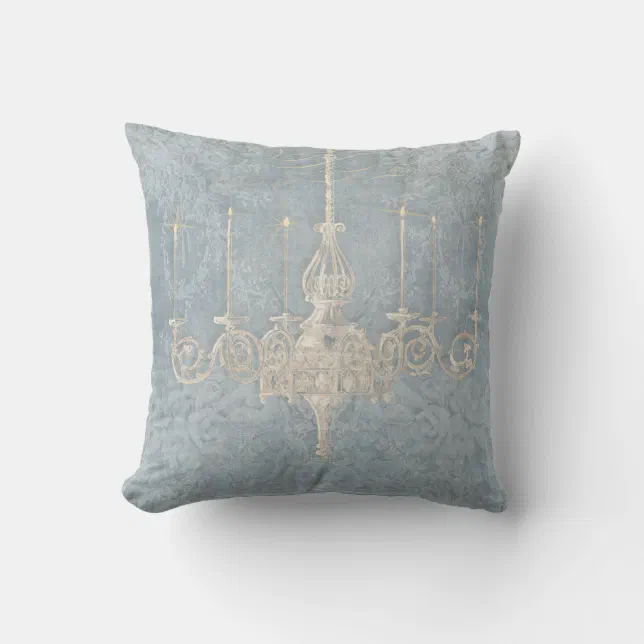 Parisian French Blue White Chandelier Floral Art Throw Pillow | Zazzle