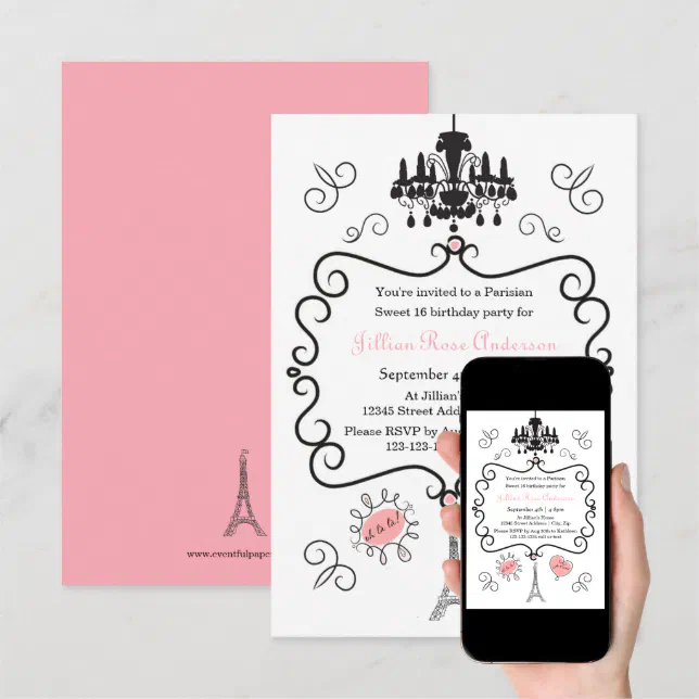 Parisian Themed - 3x5 Birthday Party Invitation | Zazzle