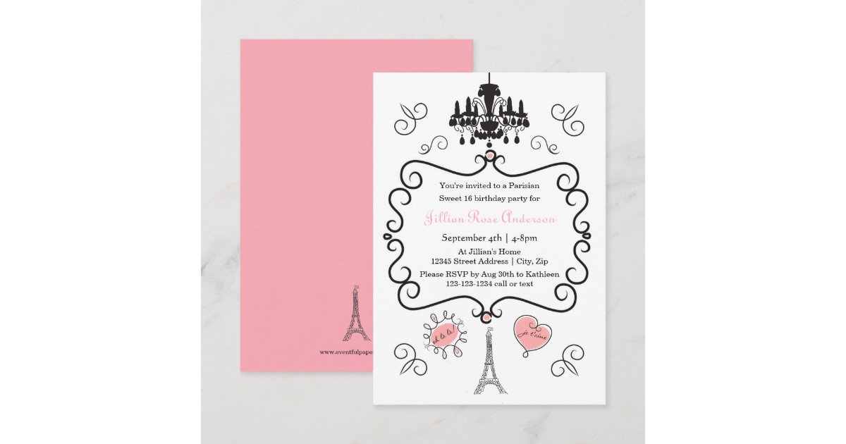 Parisian Themed - 3x5 Birthday Party Invitation | Zazzle
