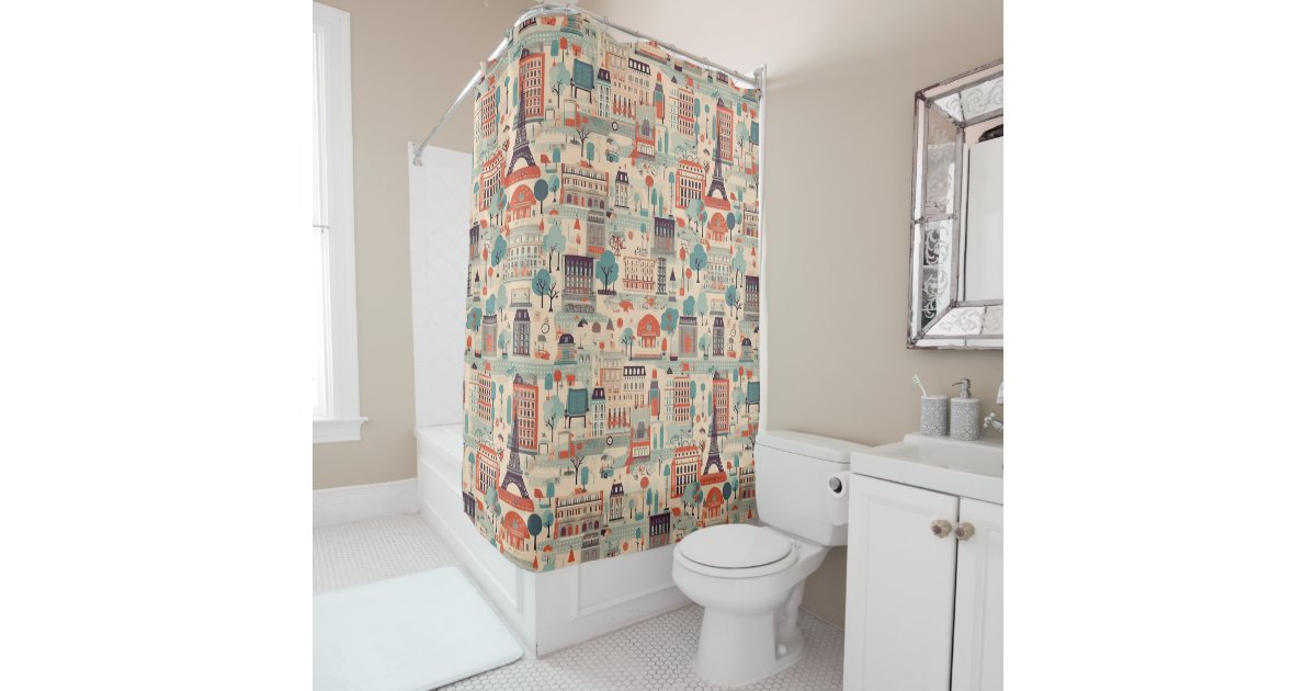 Parisian Vintage Design - beige, red, green Shower Curtain | Zazzle