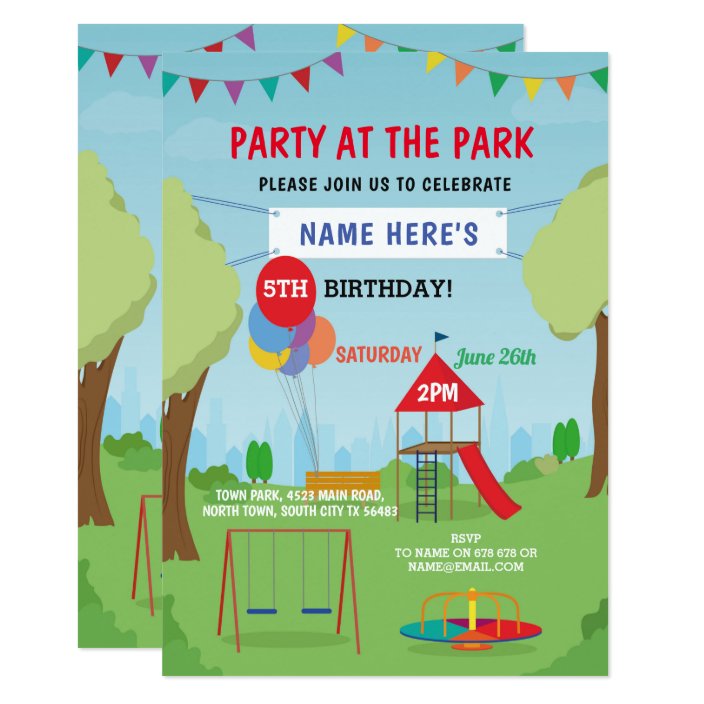 Park Birthday Party Slide Swings Outdoor Fun Invitation | Zazzle.com