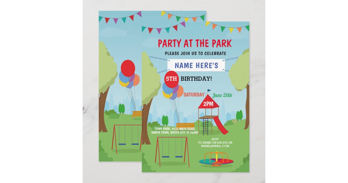 Park Birthday Party Slide Swings Outdoor Fun Invitation | Zazzle