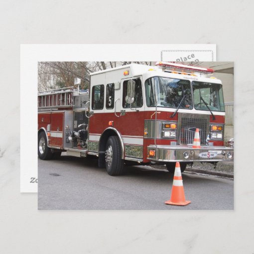 Parked Red Fire Engine Postcard | Zazzle