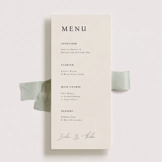Parker Wedding Dinner Menu | Zazzle