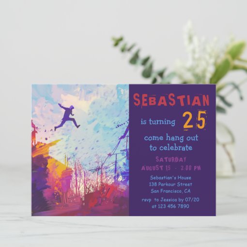 Parkour Urban Free Running Teen 25th Birthday Invitation | Zazzle