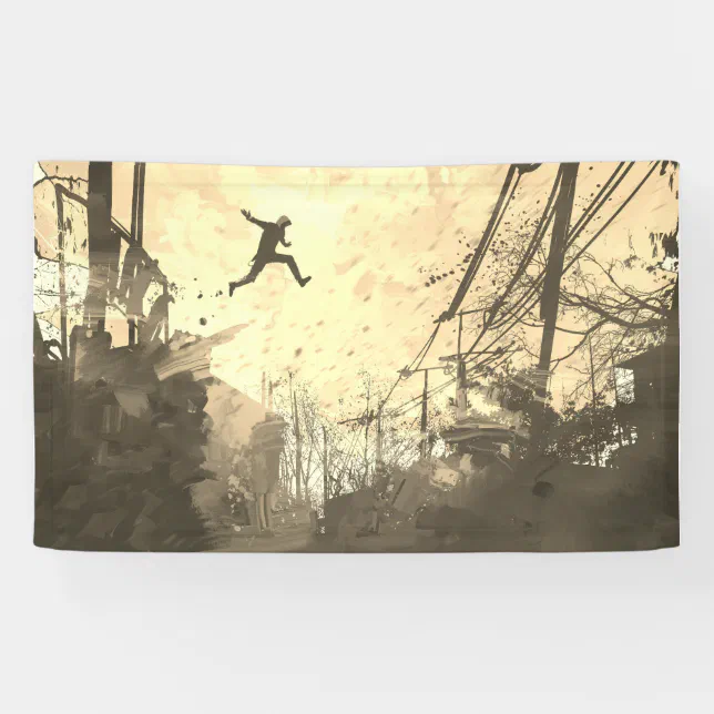 Parkour Urban Obstacle Course Modern Sepia Banner | Zazzle