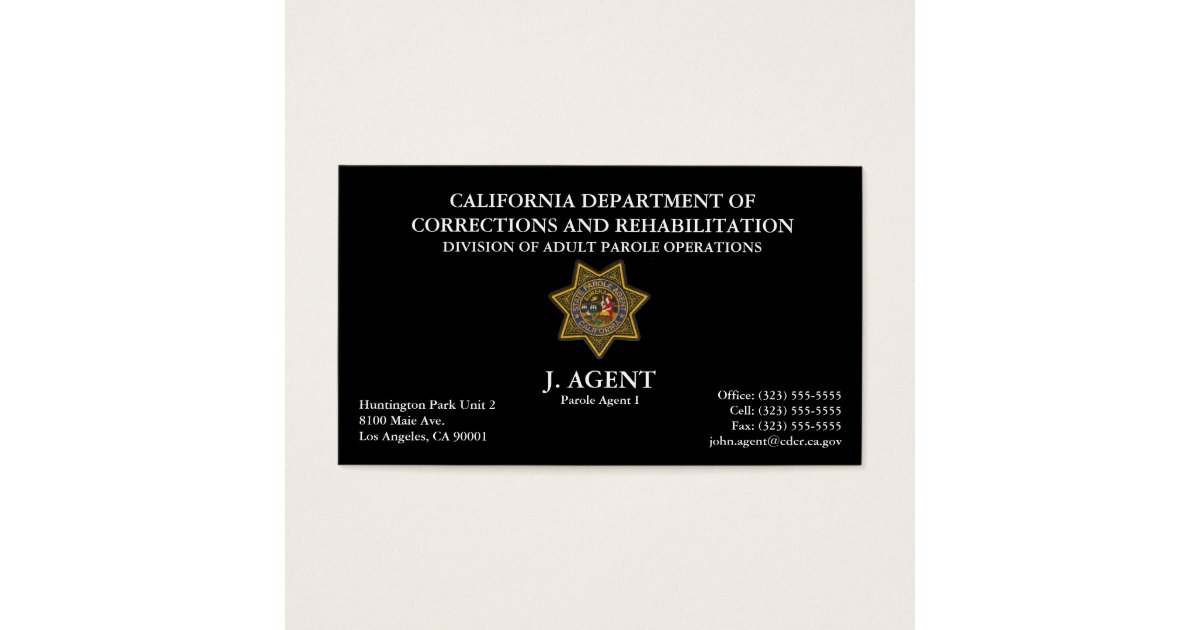 Parole Agent Business Card in Black | Zazzle