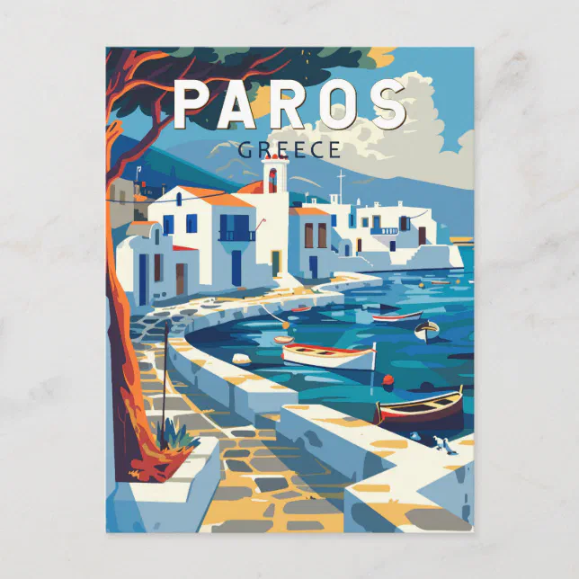 Paros Greece Travel Art Vintage Postcard | Zazzle