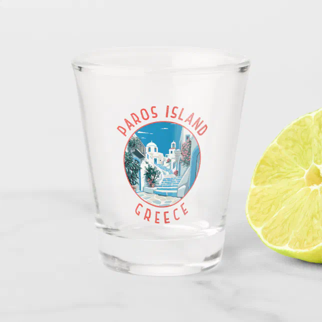 Paros Island Greece Retro Distressed Circle Shot Glass | Zazzle